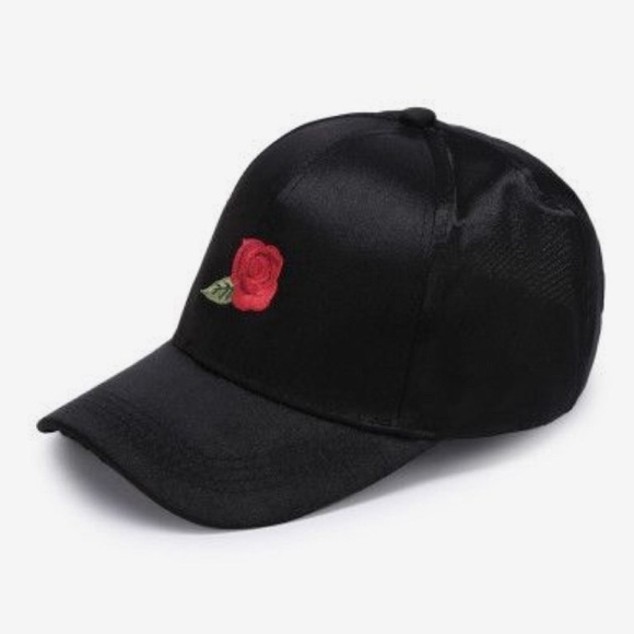 Other | Vintage Black Satin Rose Baseball Cap | Poshmark